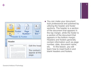 Les18 Working With Headers And Footers | PPTX
