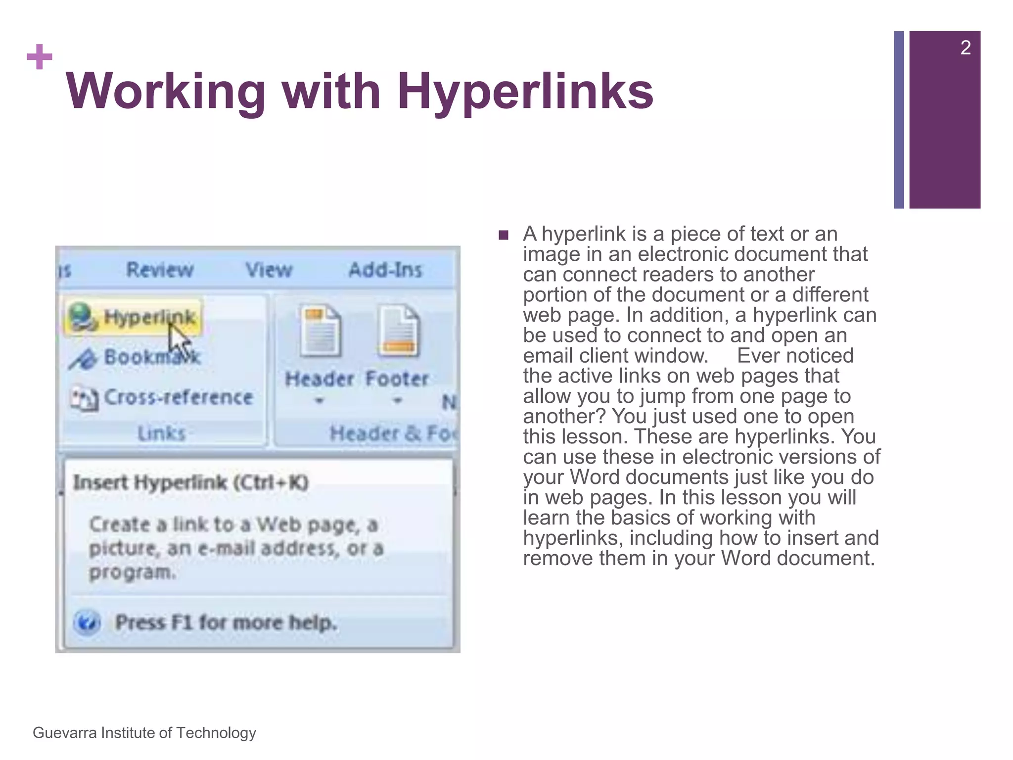 Les5 Working With Hyperlinks | PPT