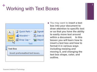 Les9 Working With Text Boxes | PPT