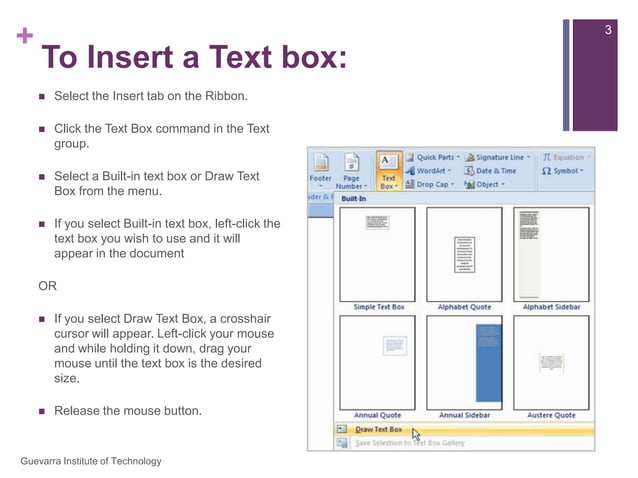 Les9 Working With Text Boxes | PPT