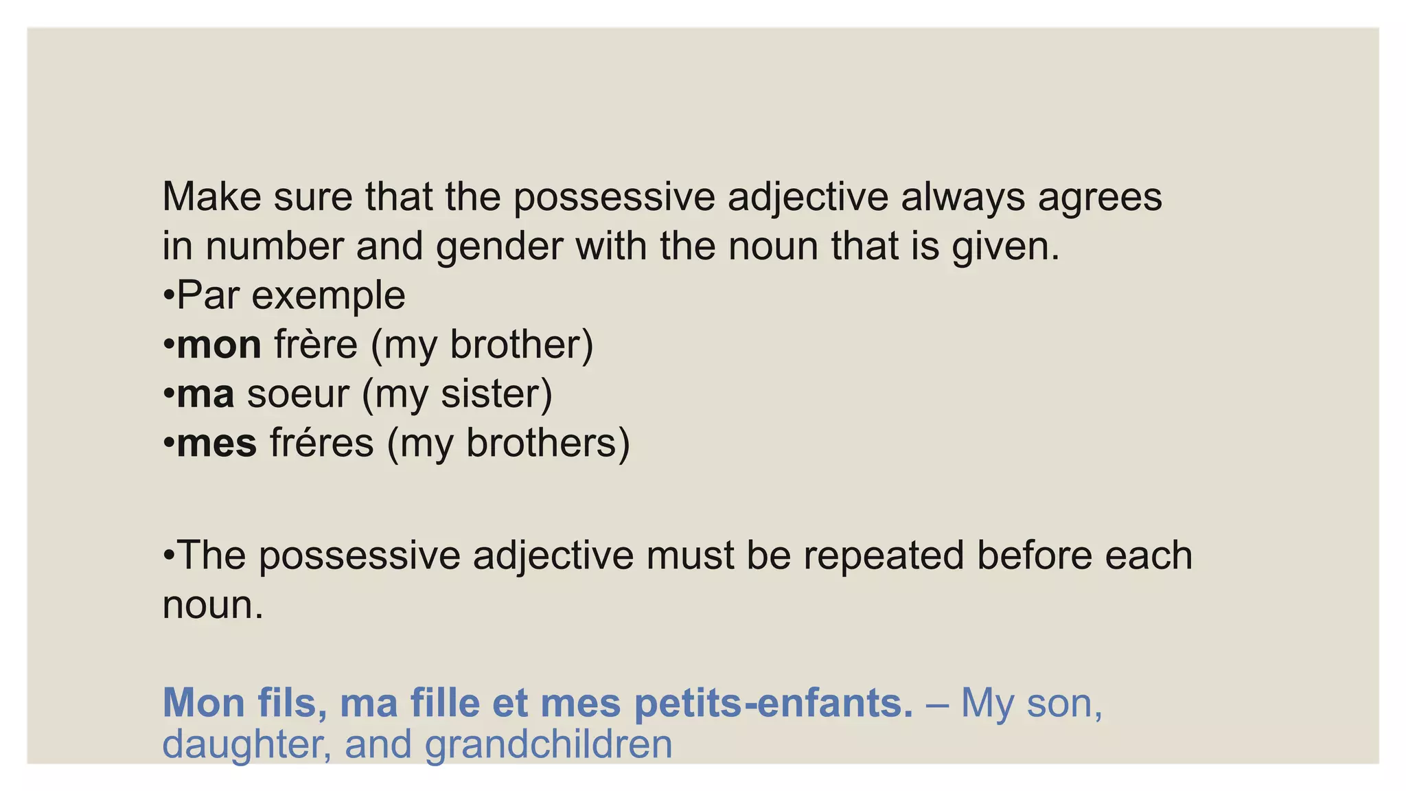 Le s adjectif possesif | PPTX