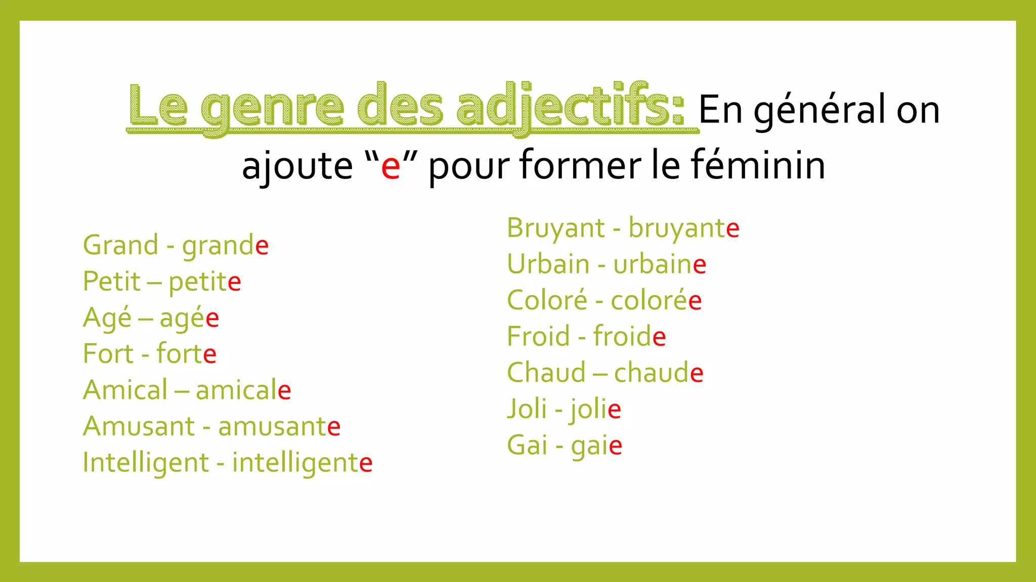 les adjectifs - francés básico | PPTX