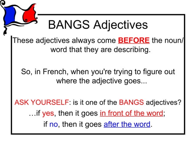 Les adjectifs BAGS/BANGS | PPT