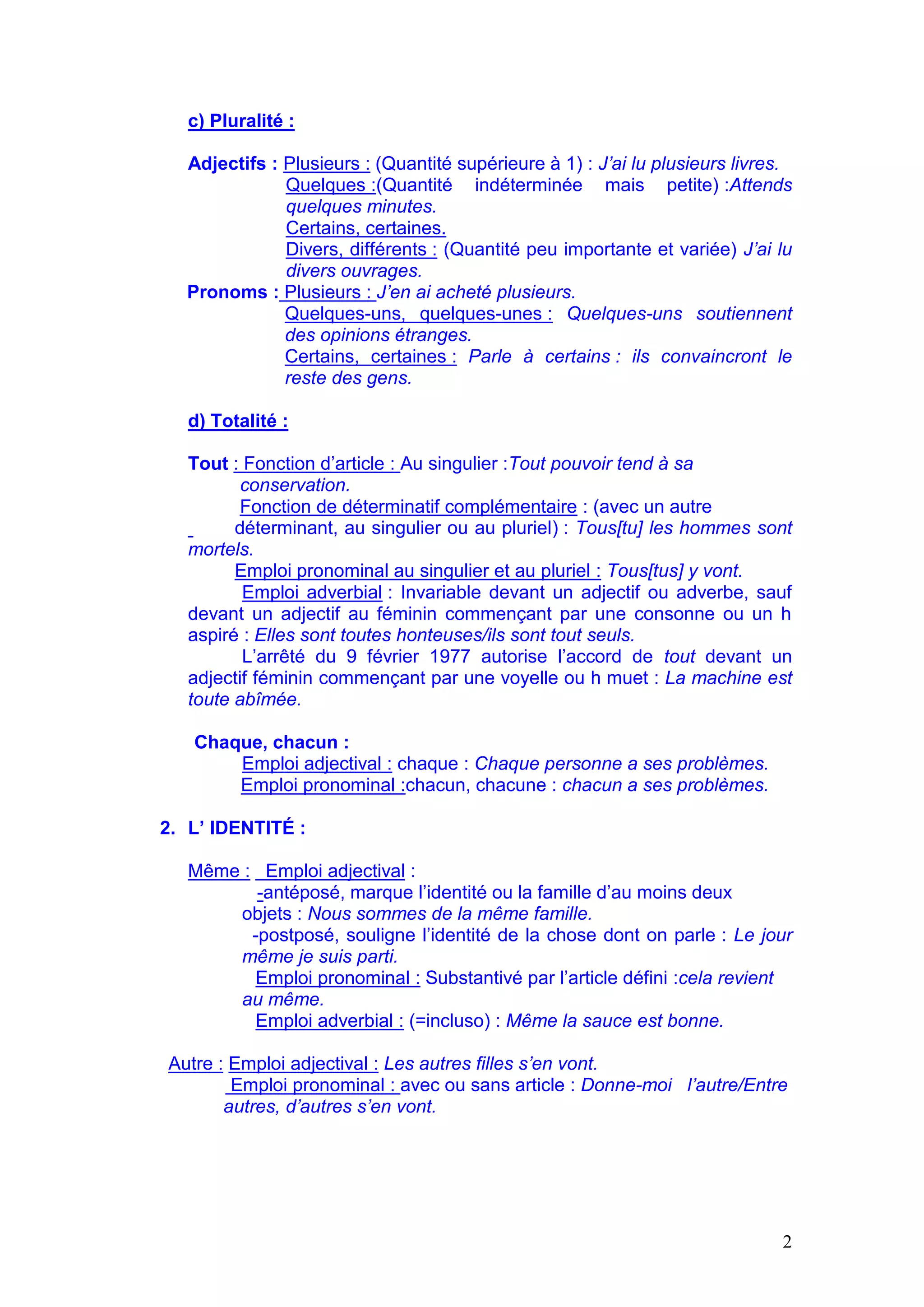Les adjectifs et les pronoms indéfinis | PDF