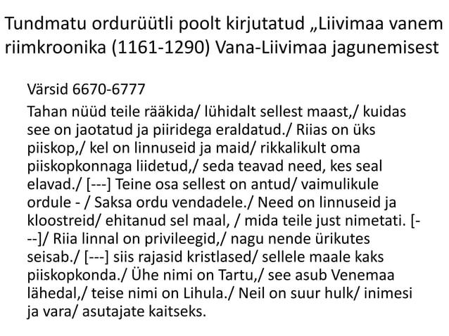 Ülesanded Vana-Liivimaa valitsemiskorraldusest | PPT