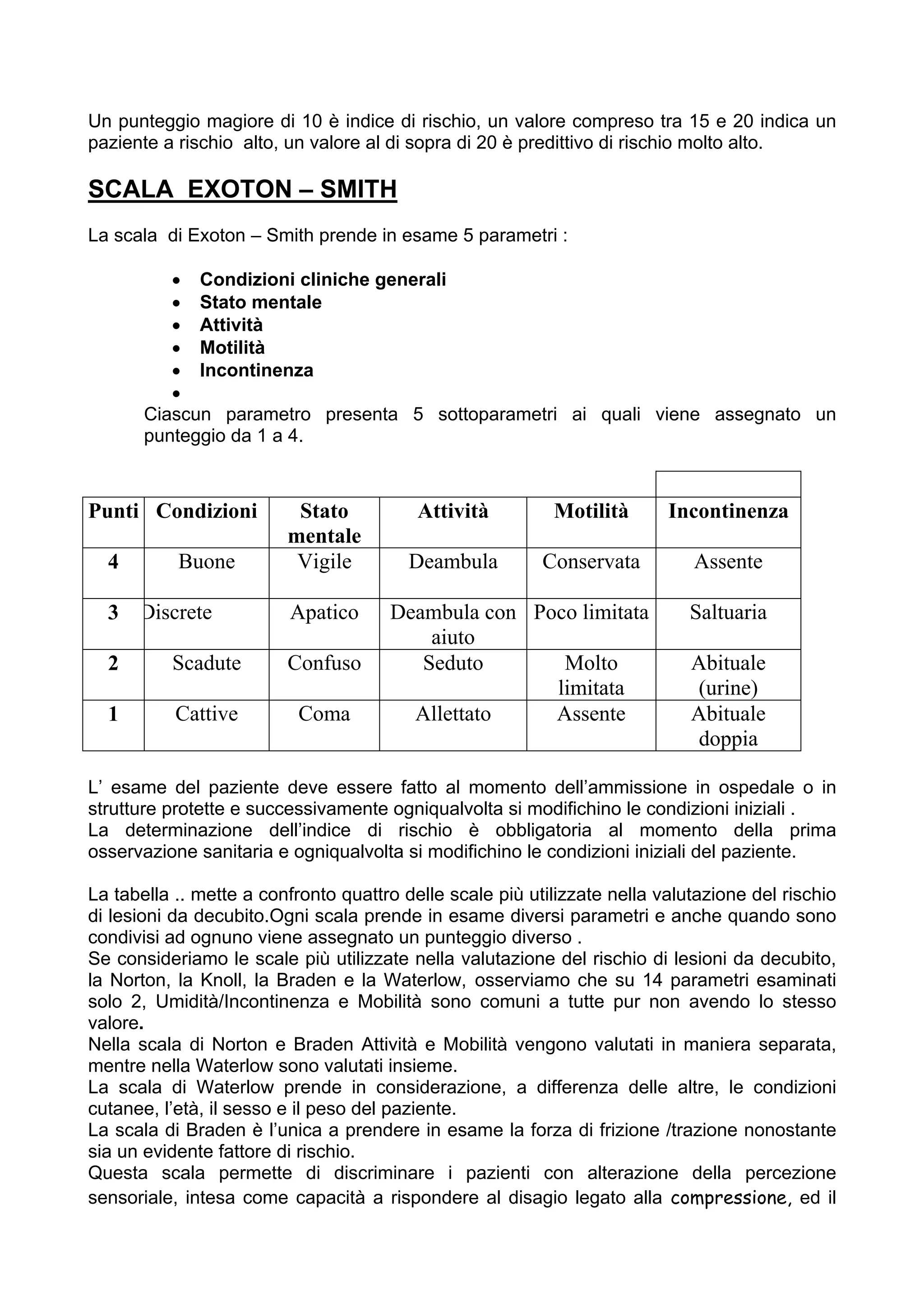 Le scale di valutazione del rischio per lesioni da decubito | PDF