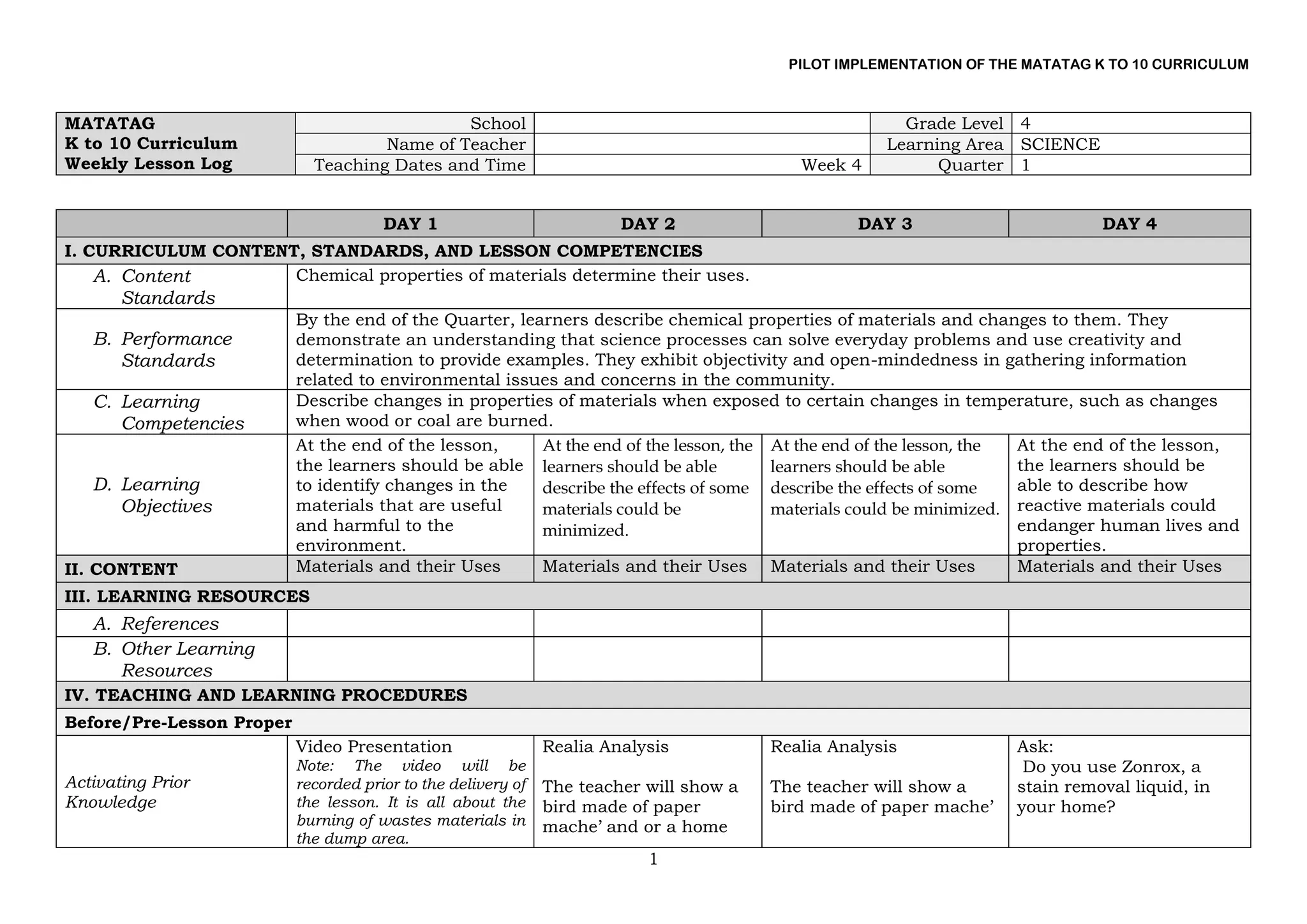 Lesson Exemplar in Grade 4 SCIENCE subject | PDF