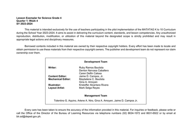 Lesson Exemplar in Grade 4 SCIENCE subject | PDF