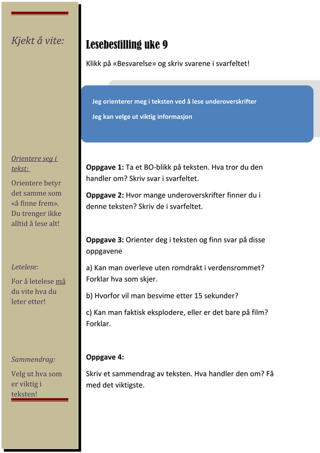 Lesebestilling uke 9 | PDF