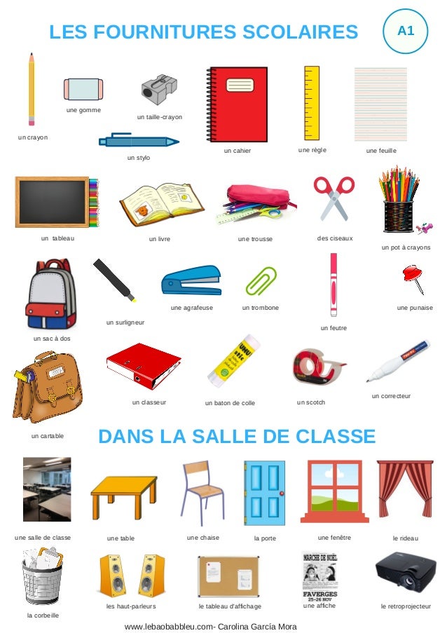 Lexique -Les fournitures scolaires