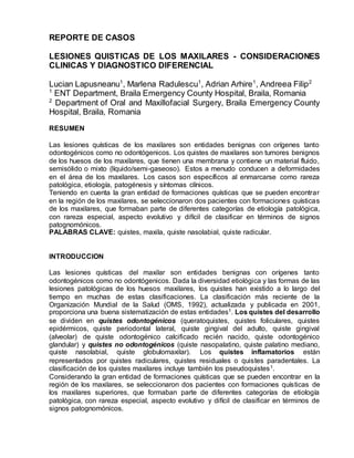 LESIONES QUISTICAS DE LOS MAXILARES. REPORTE DE CASOS. | DOCX