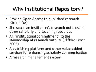 Re-imagining the role of Institutional Repository in Open Scholarship | PPT