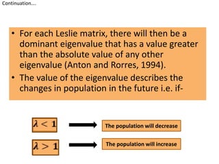 Importance of Leslie Matrix and age distribution towards population ...