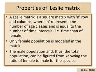 Importance of Leslie Matrix and age distribution towards population ...