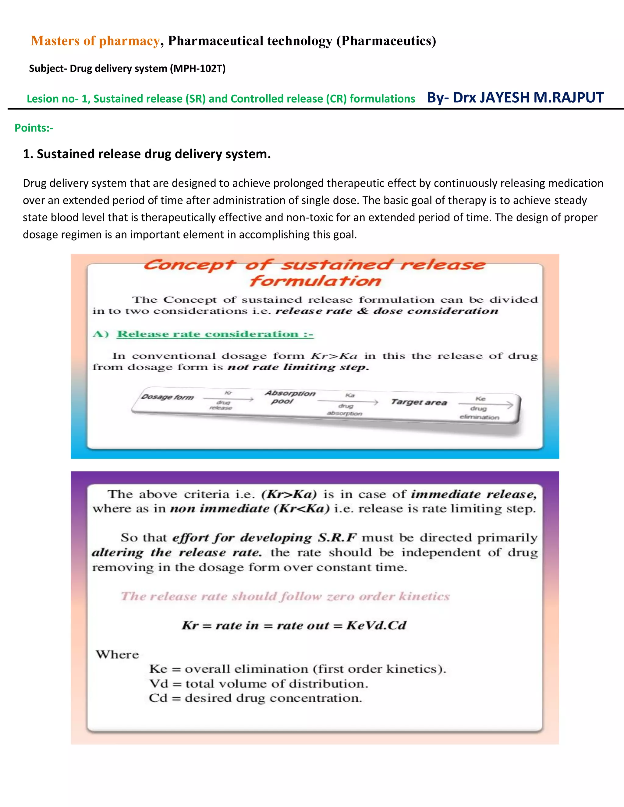 SUSTAINED RELEASE (SR) AND CONTROLLED RELEASE (CR) DRUG DELIVERY ...