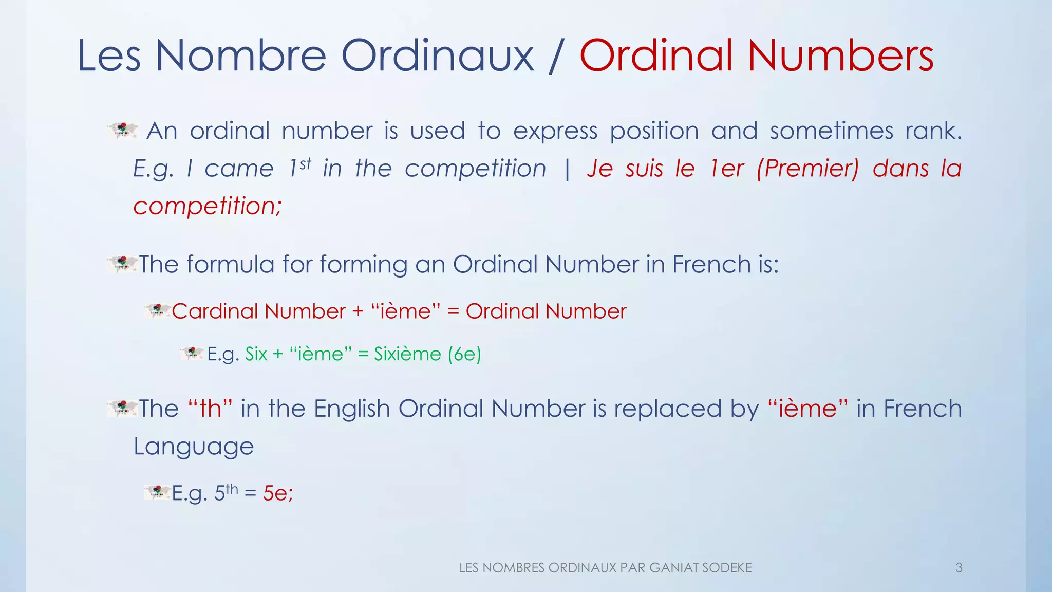 Les Nombres Ordinaux by Ganiat Sodeke | PPTX