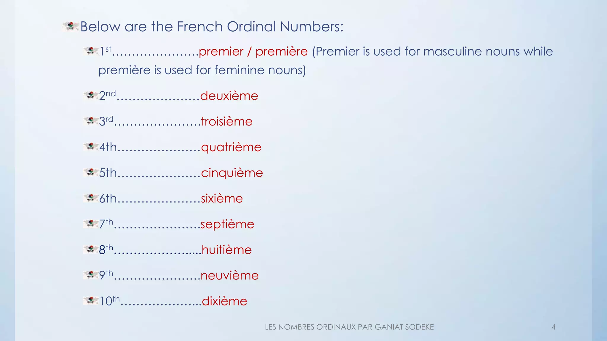 Les Nombres Ordinaux by Ganiat Sodeke | PPTX