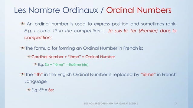 Les Nombres Ordinaux by Ganiat Sodeke | PPTX