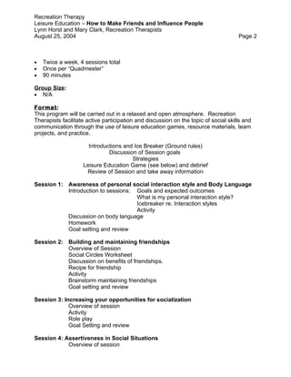 Leisure Education: Social Skills and Communication | DOC