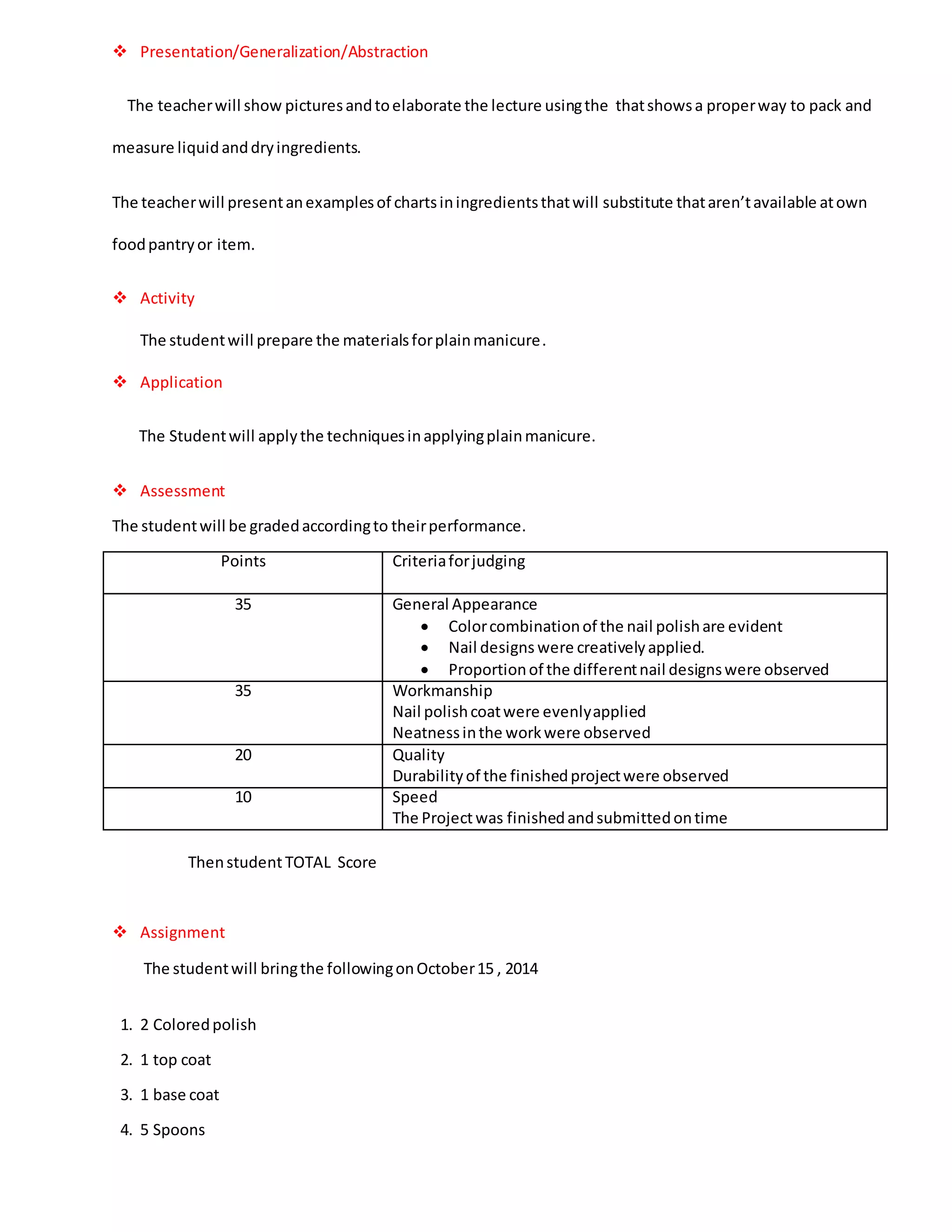 Leson plan in tle nailcare plain manicure | PDF