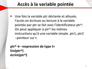 Cours algo: Les pointeurs | PPTX
