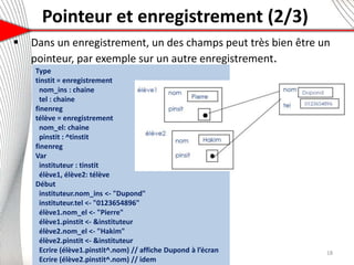 Cours algo: Les pointeurs | PPTX