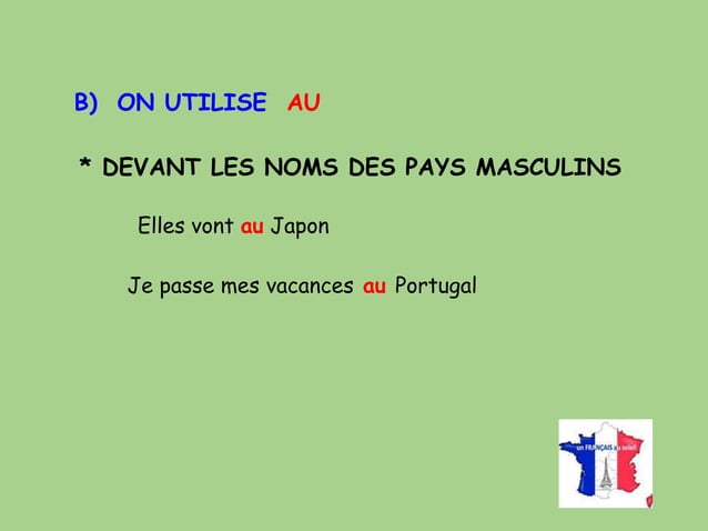 Les prepositions de lieu et les noms des pays et des villes | PPTX
