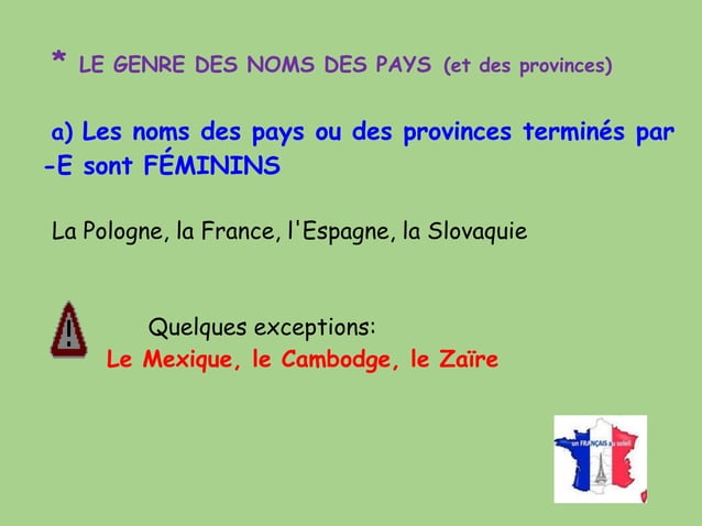 Les prepositions de lieu et les noms des pays et des villes | PPTX