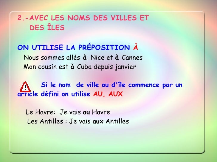 Les prépositions et les noms des pays