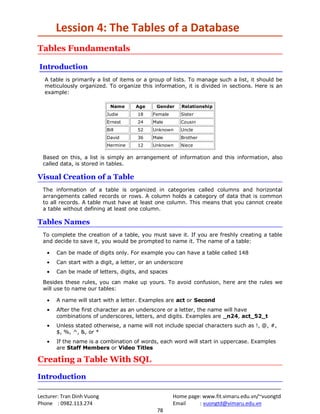 Lession 4 the tables of a database | PDF