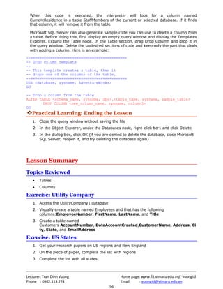 Lession 5 the columns of a table | PDF