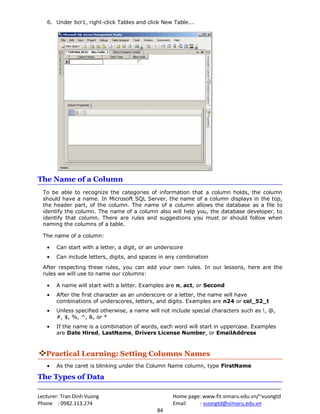 Lession 5 the columns of a table | PDF
