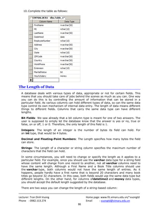 Lession 5 the columns of a table | PDF