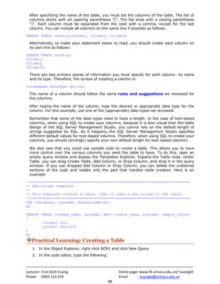 Lession 5 the columns of a table | PDF