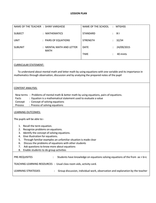 LESSION PLAN | PDF