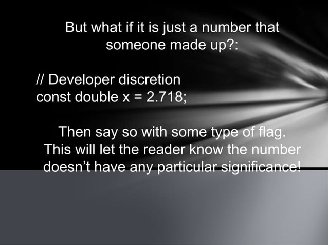 Less Magical Numbers - A coding standard proposal | PPTX | Programming Languages | Computing