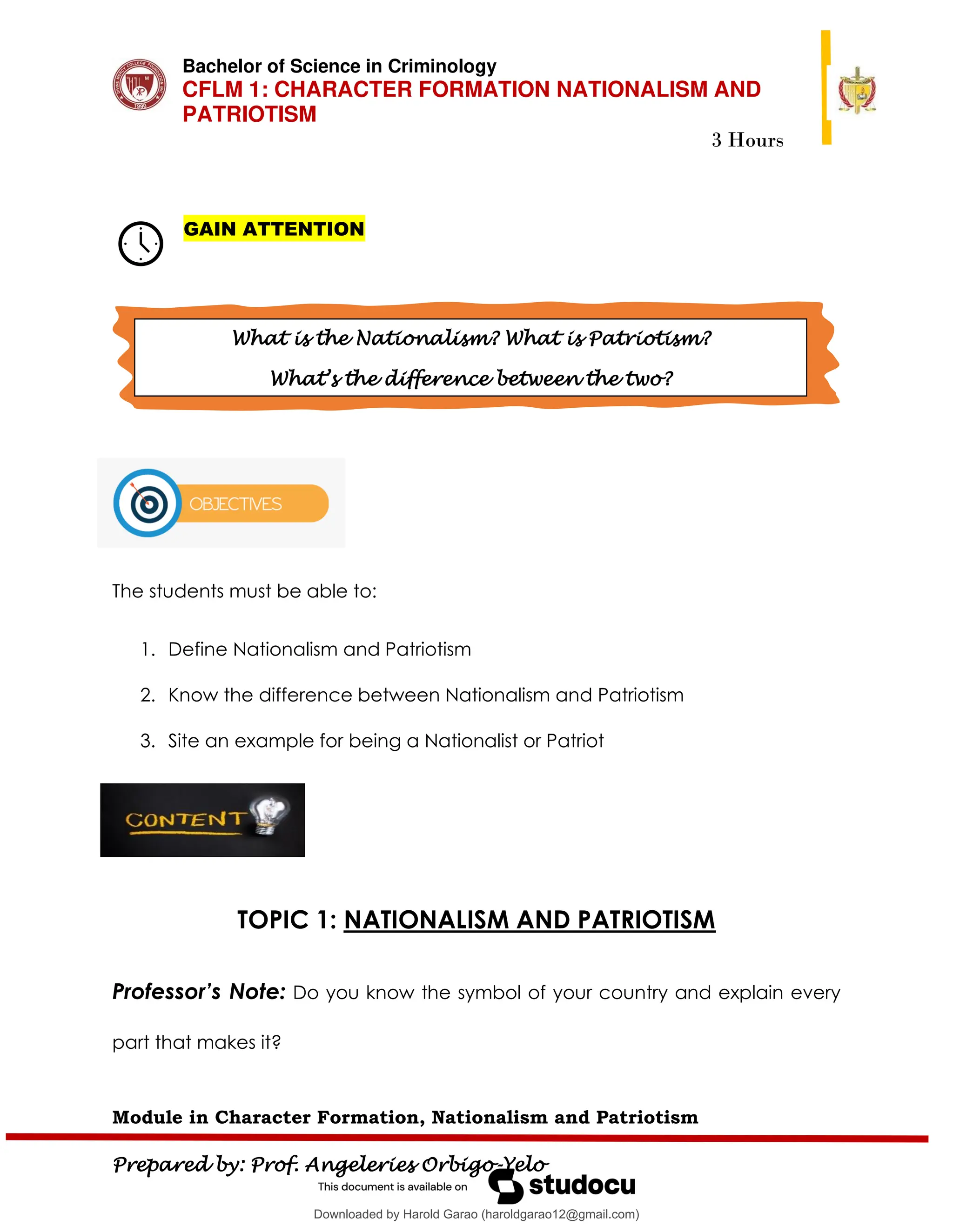 lesson character formation, patriotism and so on | PDF