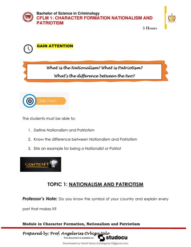 lesson character formation, patriotism and so on | PDF