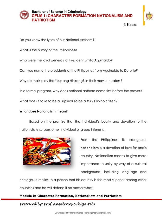 lesson character formation, patriotism and so on | PDF