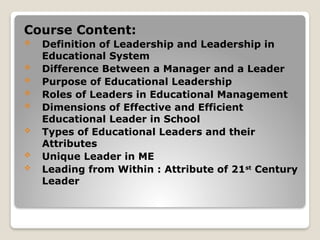 Educational leadership for reporting for education | PPT