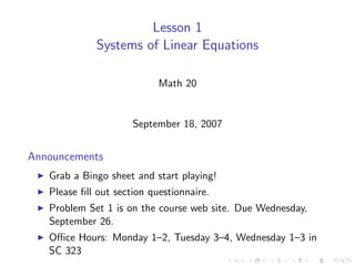 Lesson 1: Systems of Linear Equations (slides) | PPT