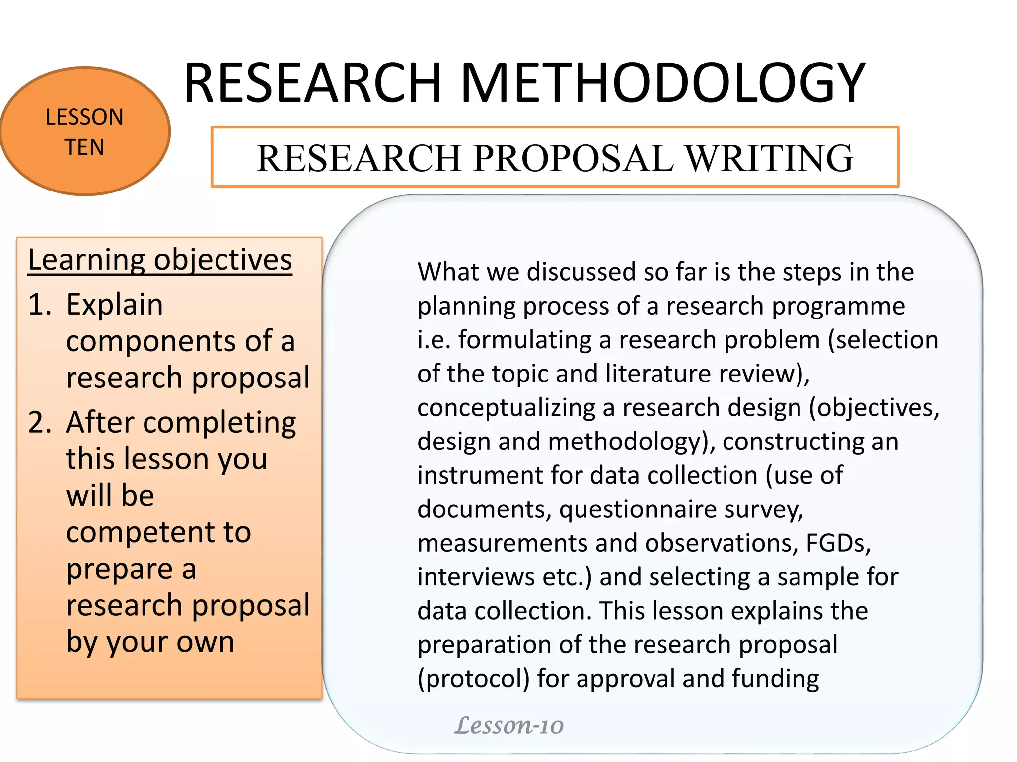 Lesson 10 research proposal writing | PDF