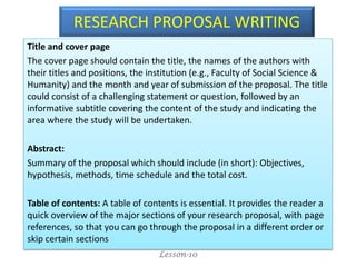 Lesson 10 research proposal writing | PPT