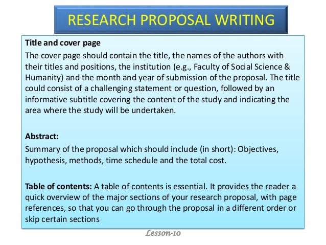 Lesson 10 research proposal writing
