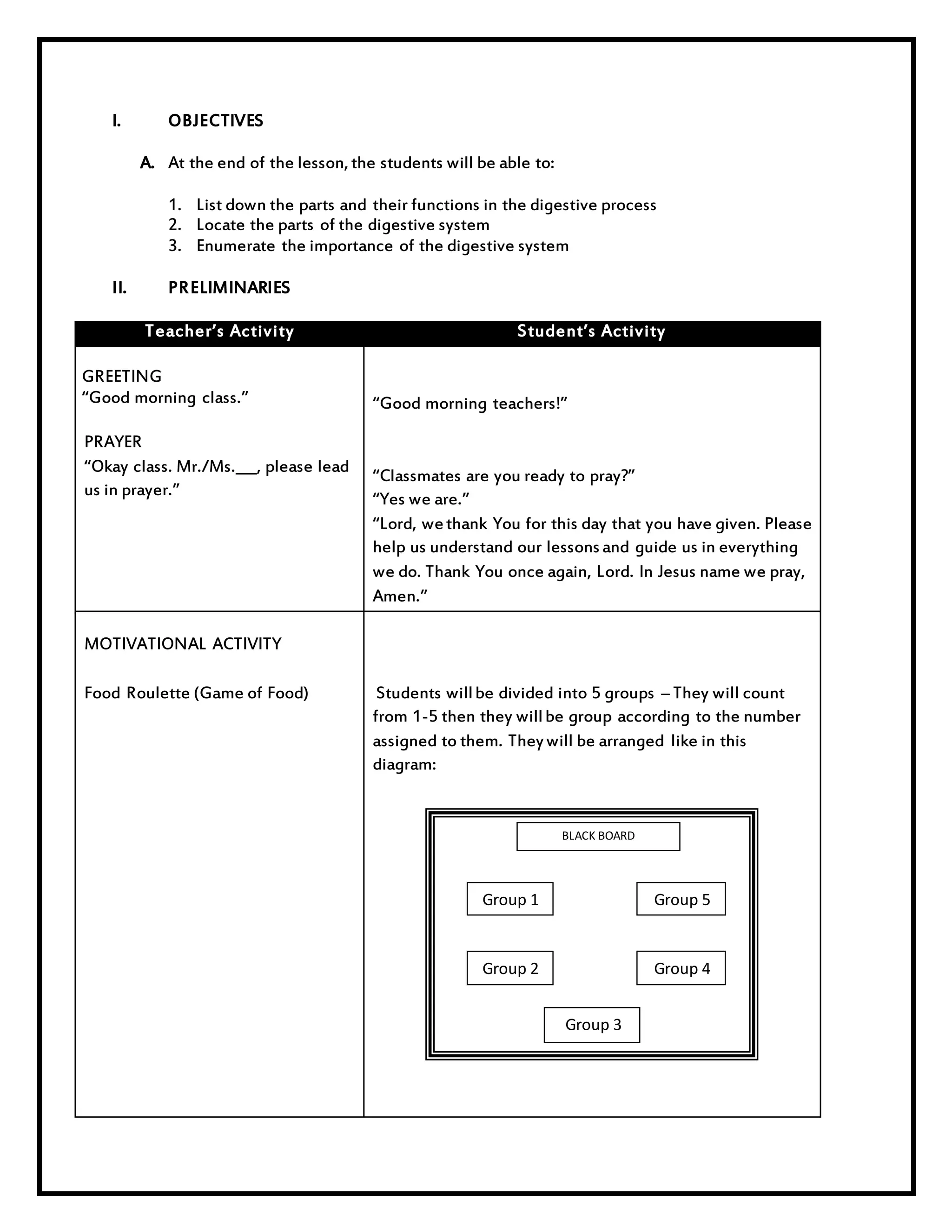 Detailed Lesson plan Sample Digestive Process | DOCX
