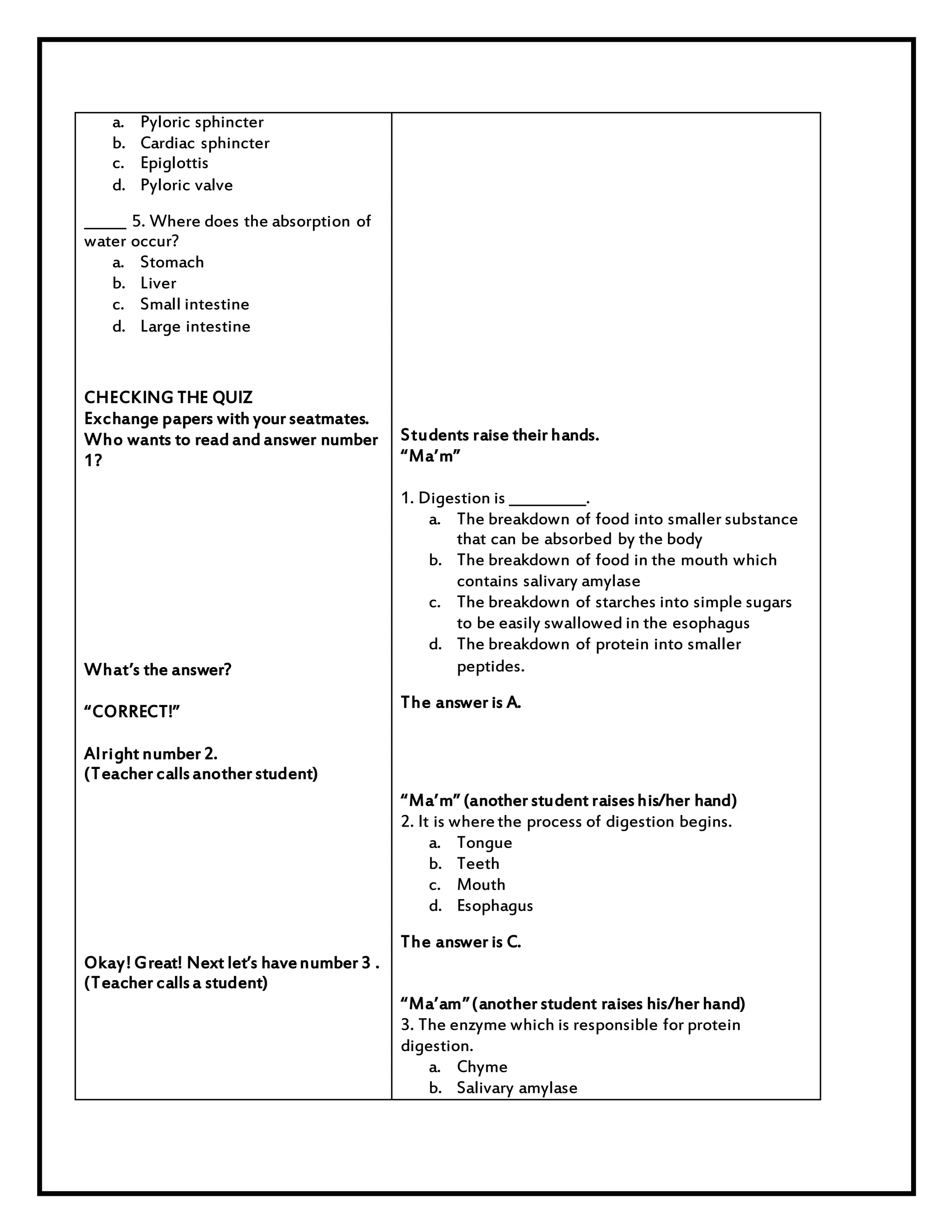 Detailed Lesson plan Sample Digestive Process | DOCX
