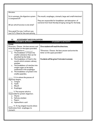 Detailed Lesson plan Sample Digestive Process | DOCX