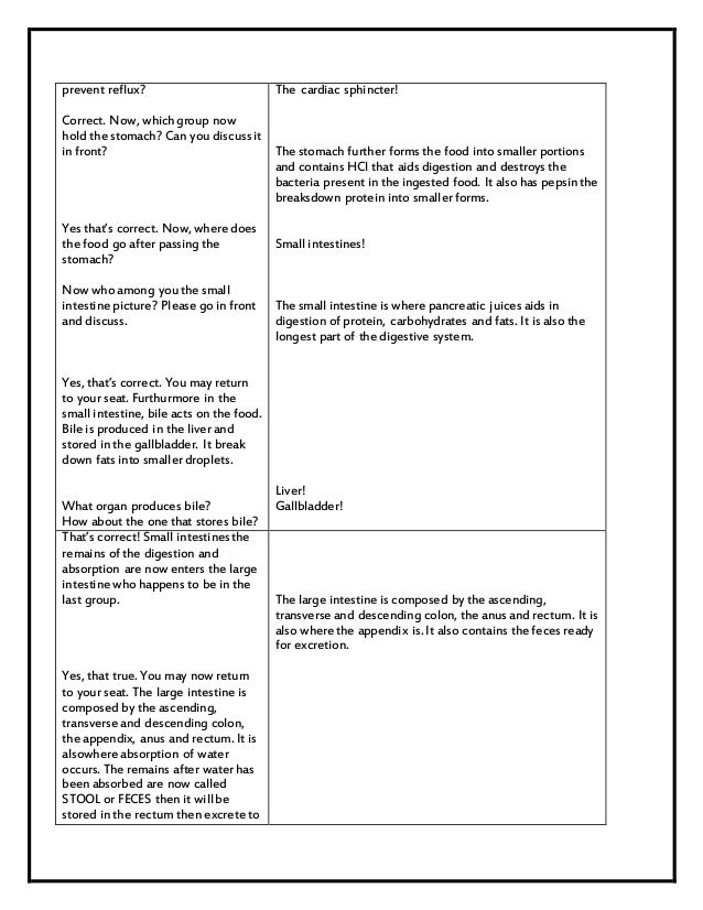 Detailed Lesson plan Sample Digestive Process