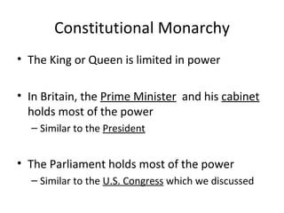 Lesson 15 British And American Governments | PPT