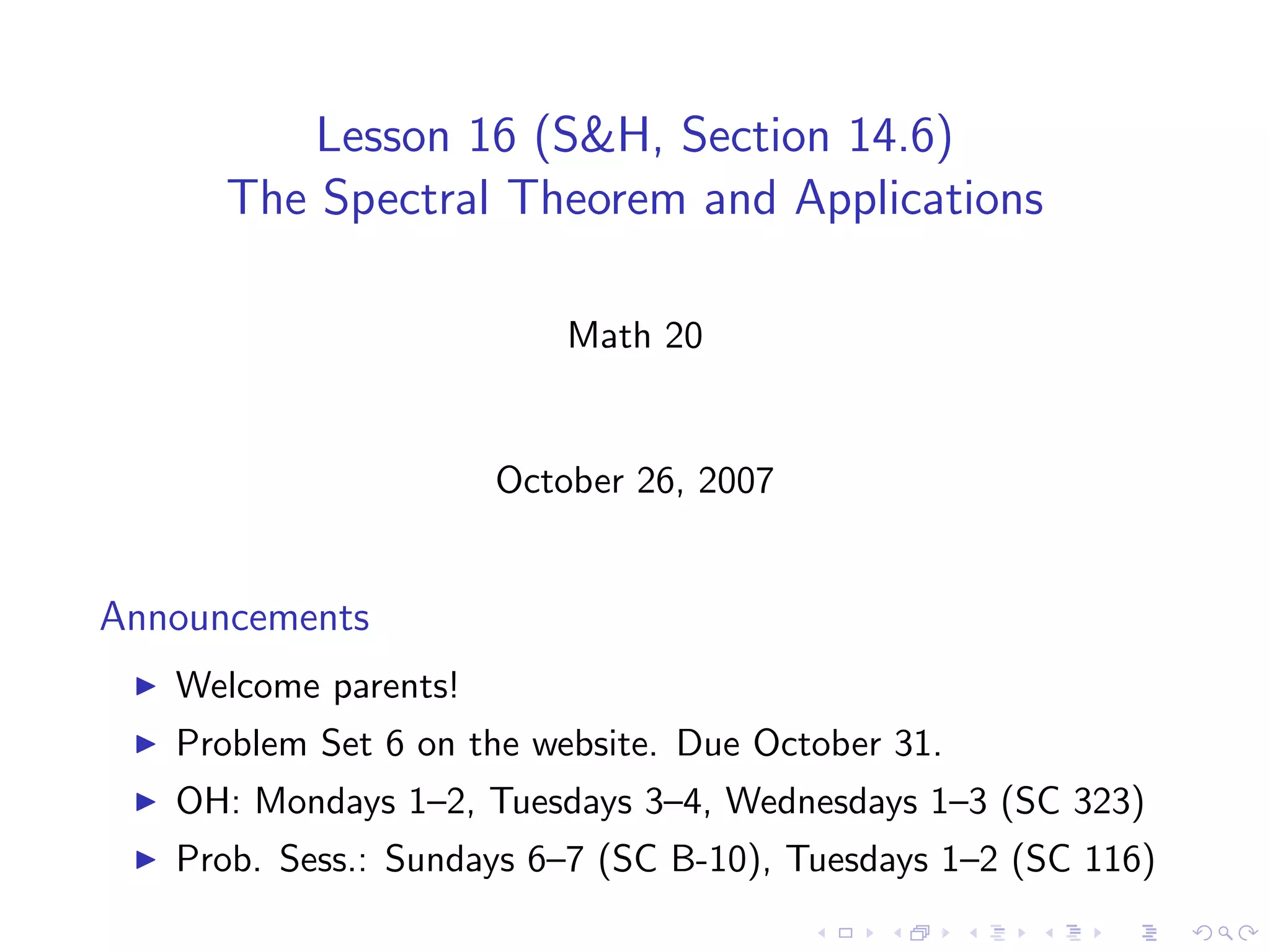 Lesson 16 The Spectral Theorem and Applications | PDF